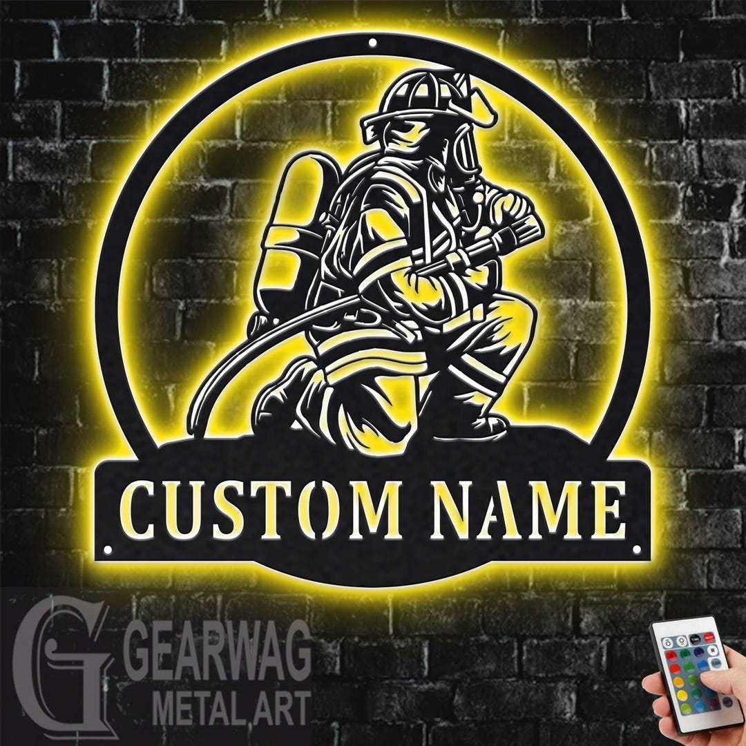 Custom Fireman Metal Sign With LED Light, Personalized Fireman Name ...