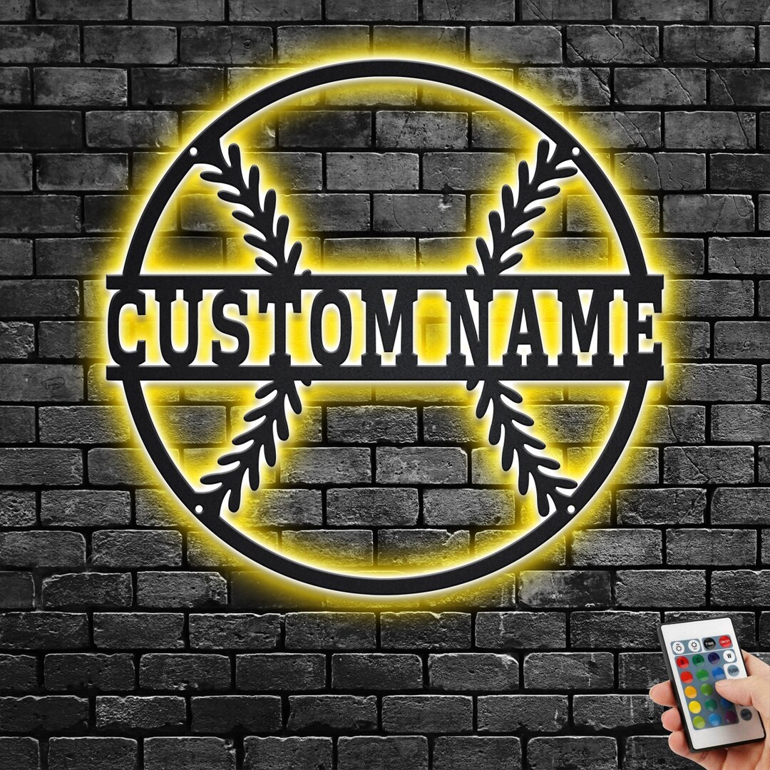 Custom Baseball Metal Wall Art With LED Light, Personalized Baseball ...
