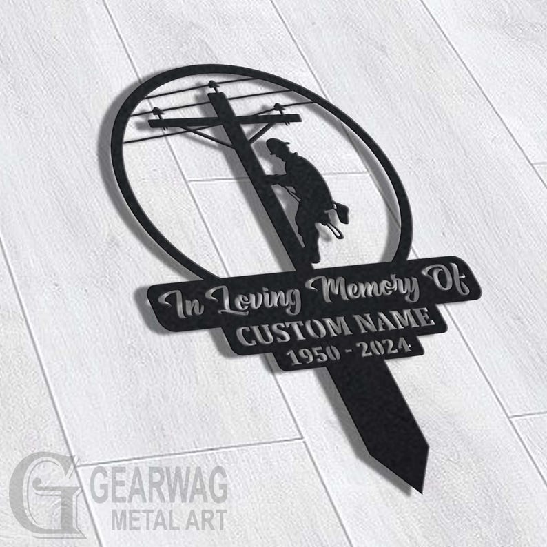 Custom Lineman Memorial Stake: Metal Outdoor Grave Marker - Etsy