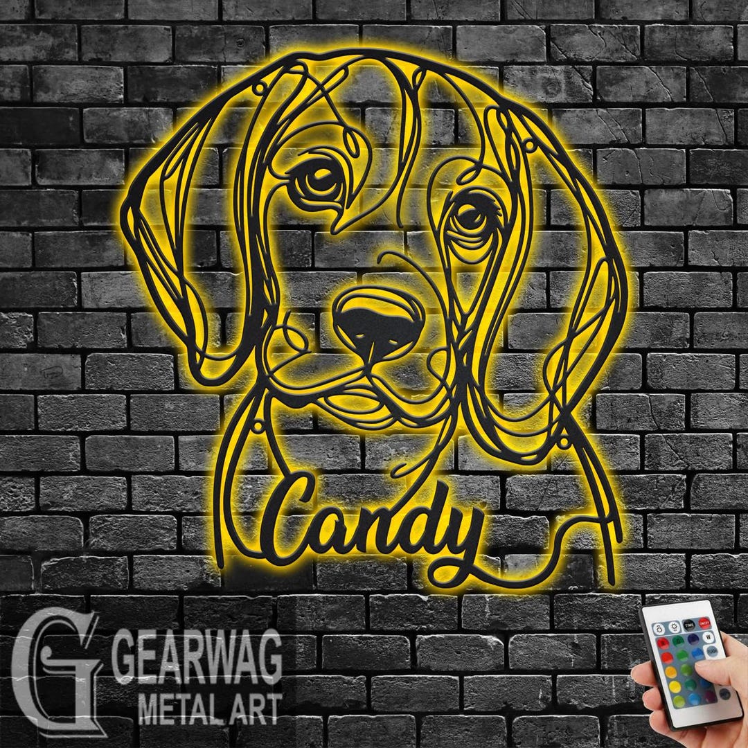 Custom Beagle Dog Line Art Metal Sign With LED Light, Personalized ...