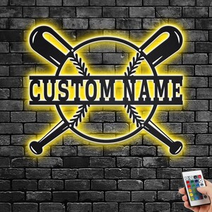 Custom Baseball Bat Metal Wall Art With LED Light, Personalized ...