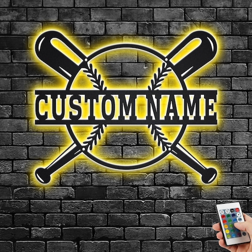 Personalized Baseball Metal Wall Art With Lights Custom - Etsy