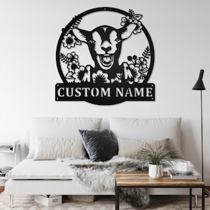 Custom Wreath Farm Goat Metal Wall Art, Personalized Goat Name Sign ...