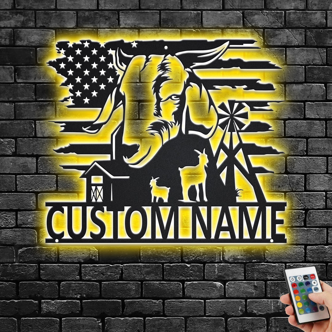 Custom US Farm Goat Metal Wall Art With LED Light, Personalized Goat ...