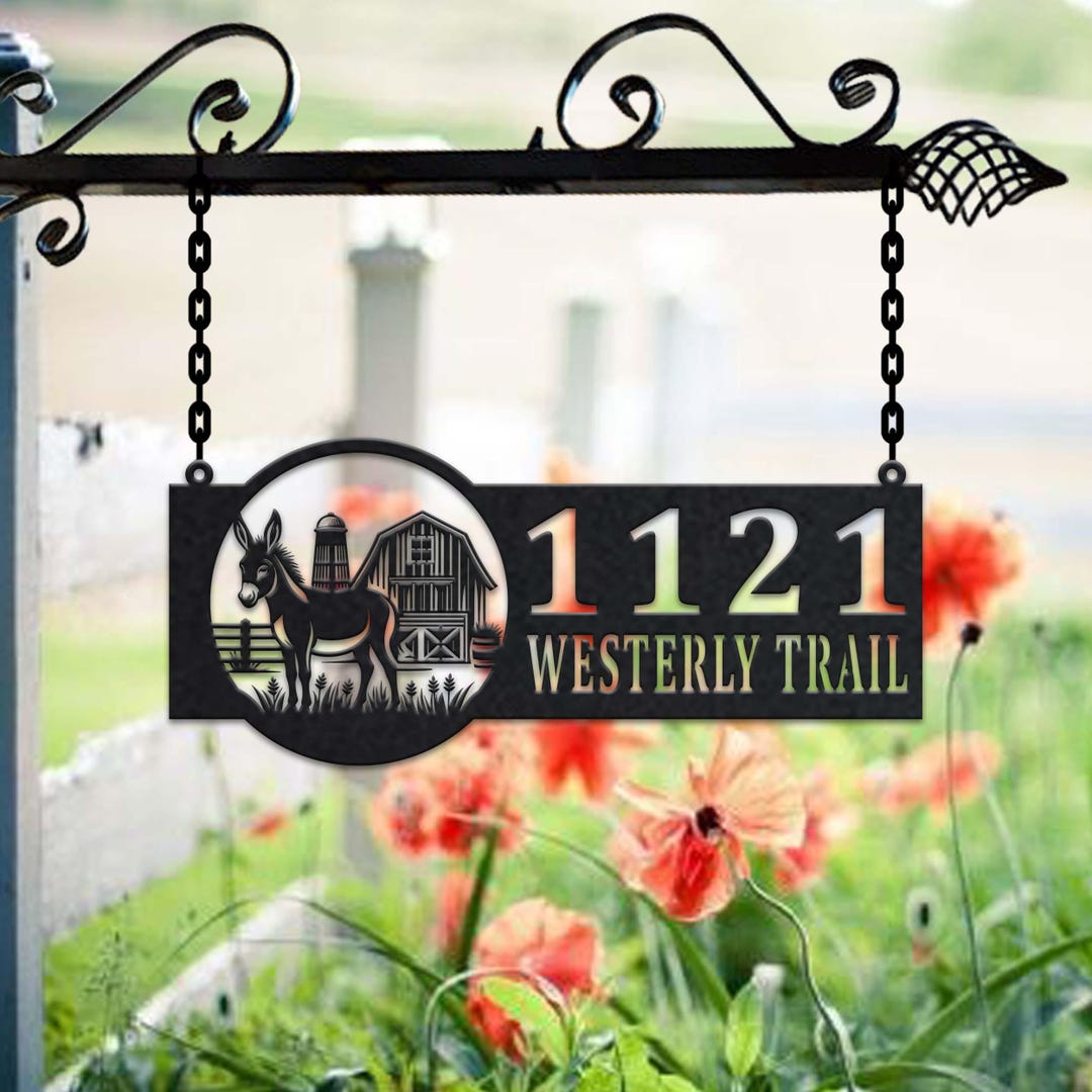 Personalized Donkey Metal Address Sign: Hanging House Number Plaque - Etsy