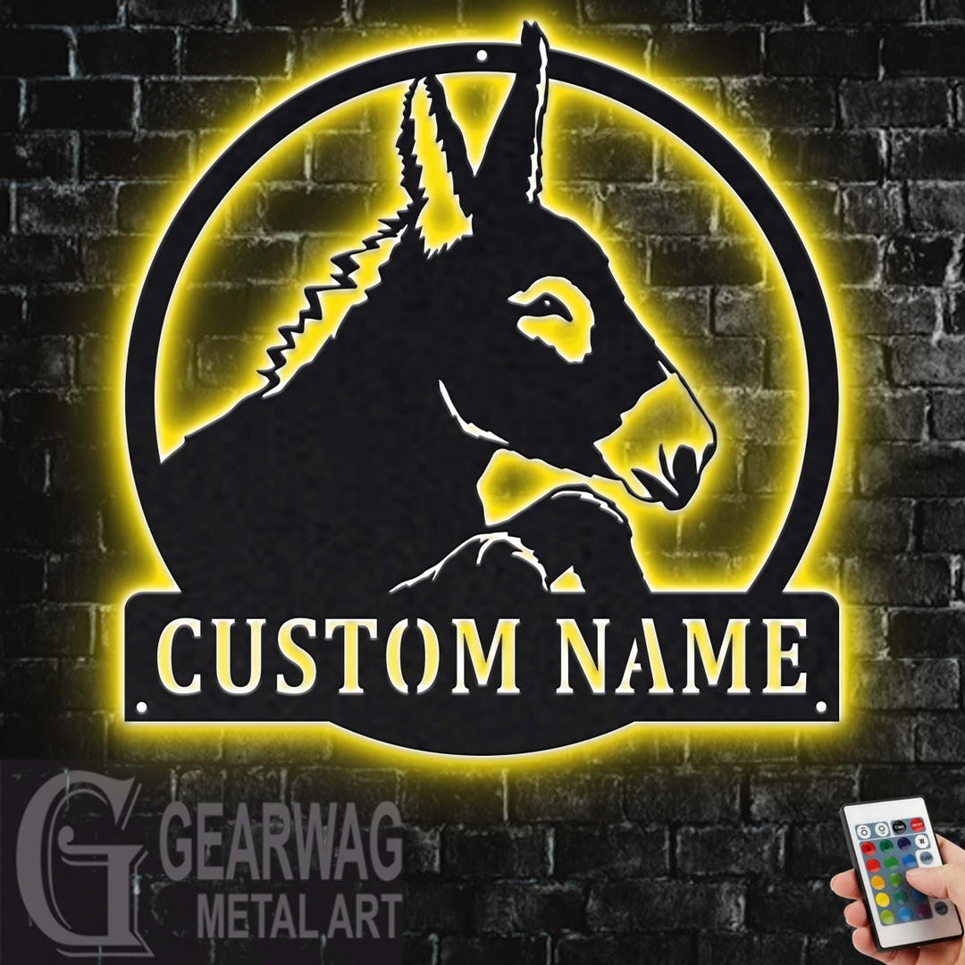 Custom Donkey Metal Sign With LED Light, Personalized Donkey Name Sign ...