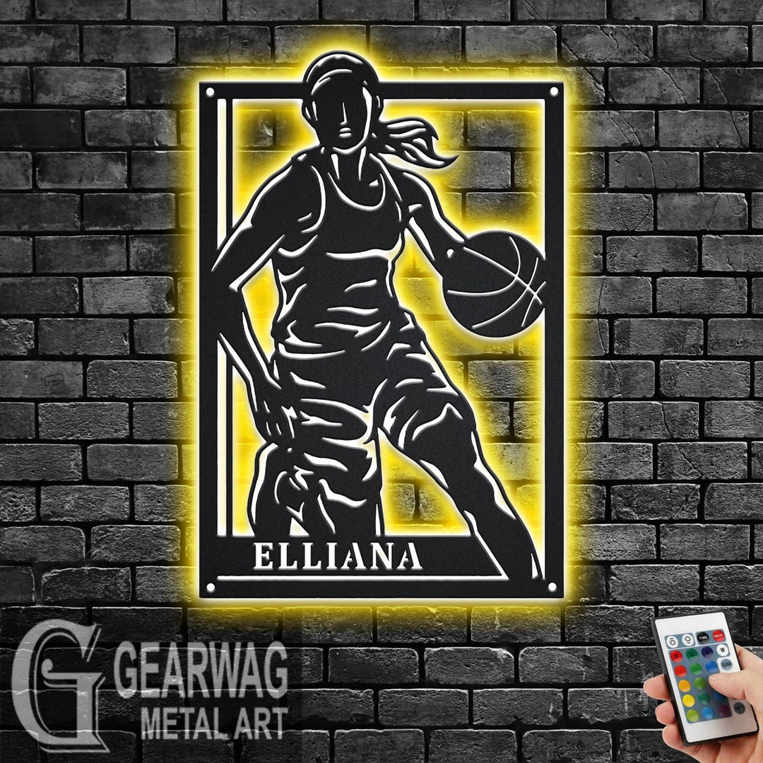 Custom Female Basketball Signage Metal Sign With LED Light ...
