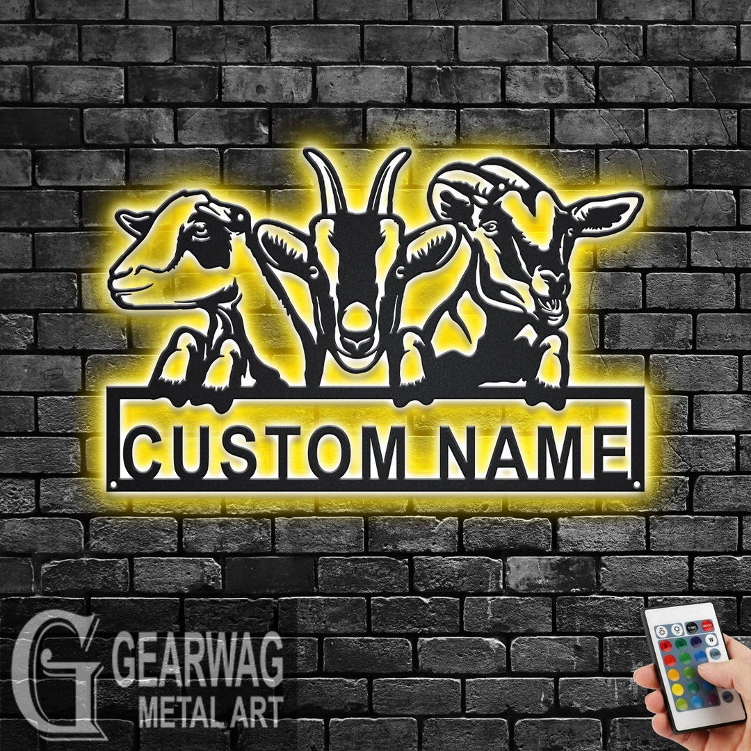 Custom Goat Metal Wall Art With LED Light, Personalized Goat Farm Name ...