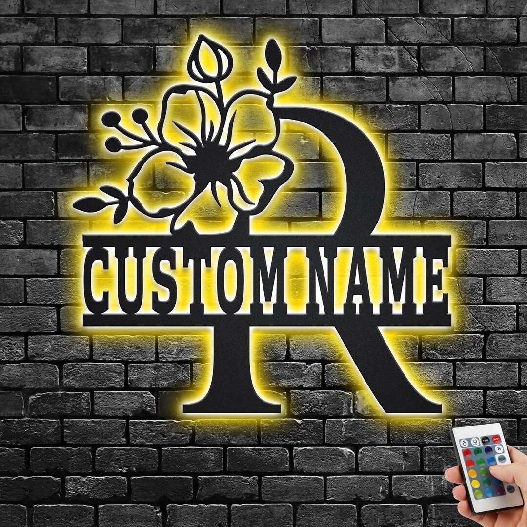 Custom Floral Alphabet R Metal Wall Art With Led Light, Personalized ...
