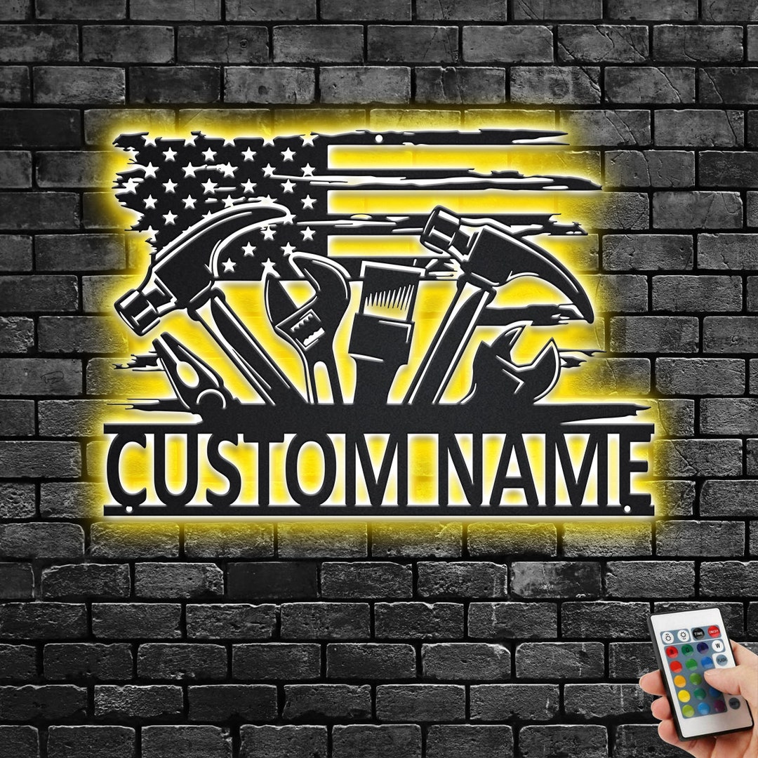Custom US Carpenter Tools Metal Wall Art With LED Light, Personalized ...