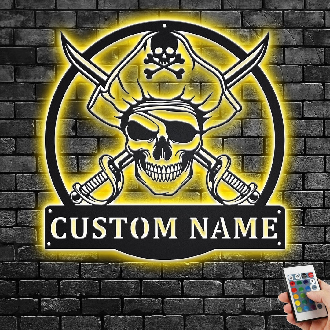 Custom Pirate Skull Metal Wall Art With LED Light - Etsy