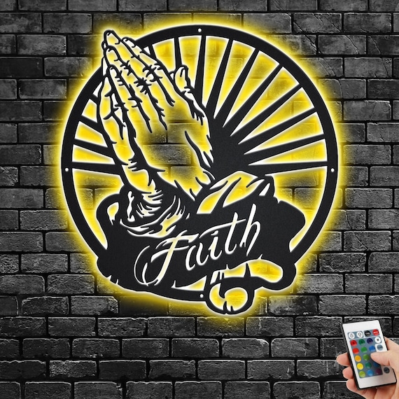 Praying Hands Metal Wall Art With LED Light Praying Hands | Etsy