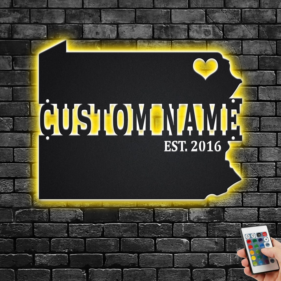 Custom Pennsylvania Map Metal Wall Art With LED - Etsy