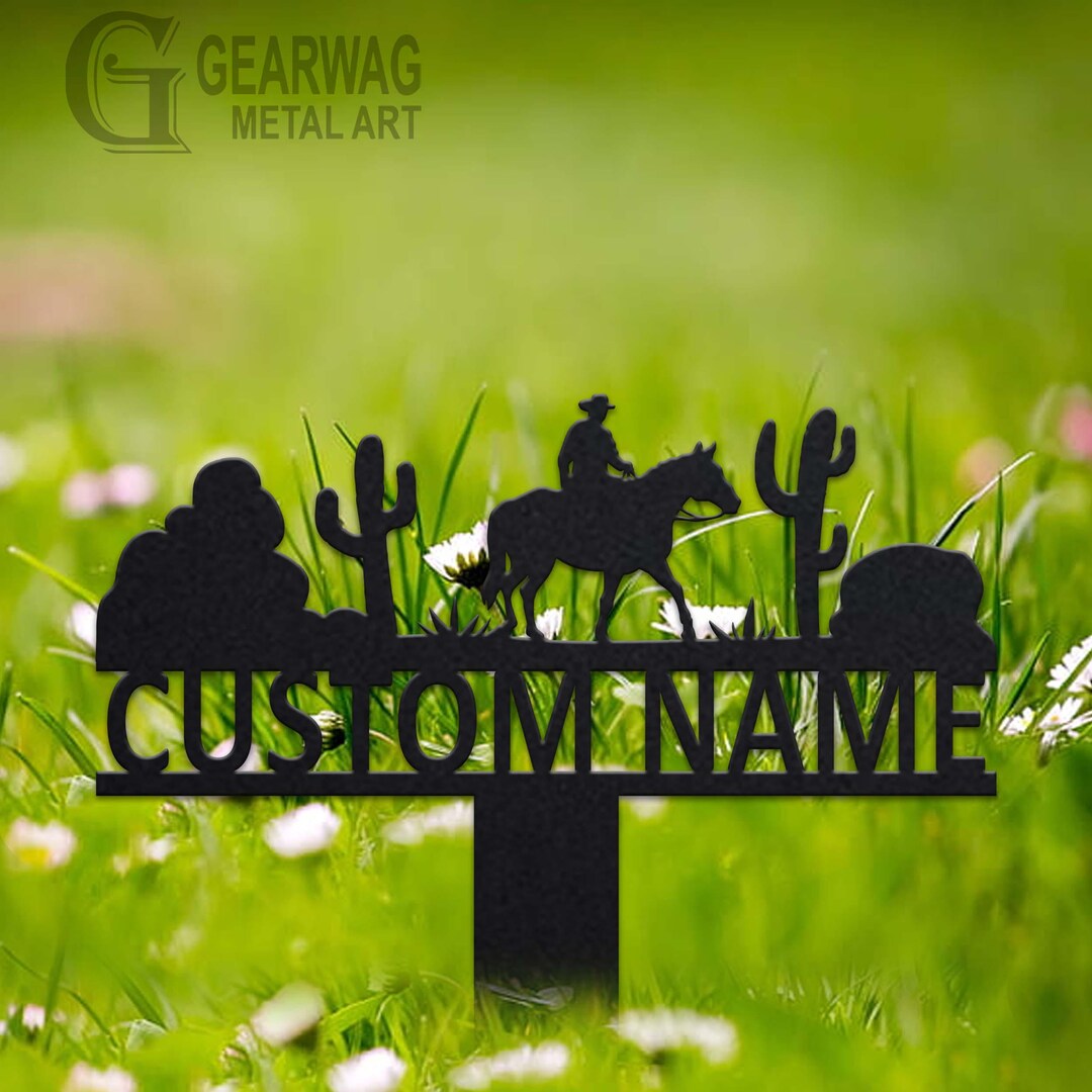 Personalized Cowboy Garden Sign, Metal Yard Art, Custom Cowboy Garden ...