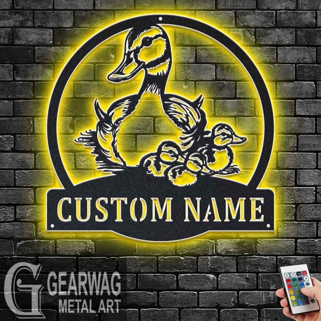 Custom Duck Metal Sign With LED Light, Personalized Duck Name Sign ...