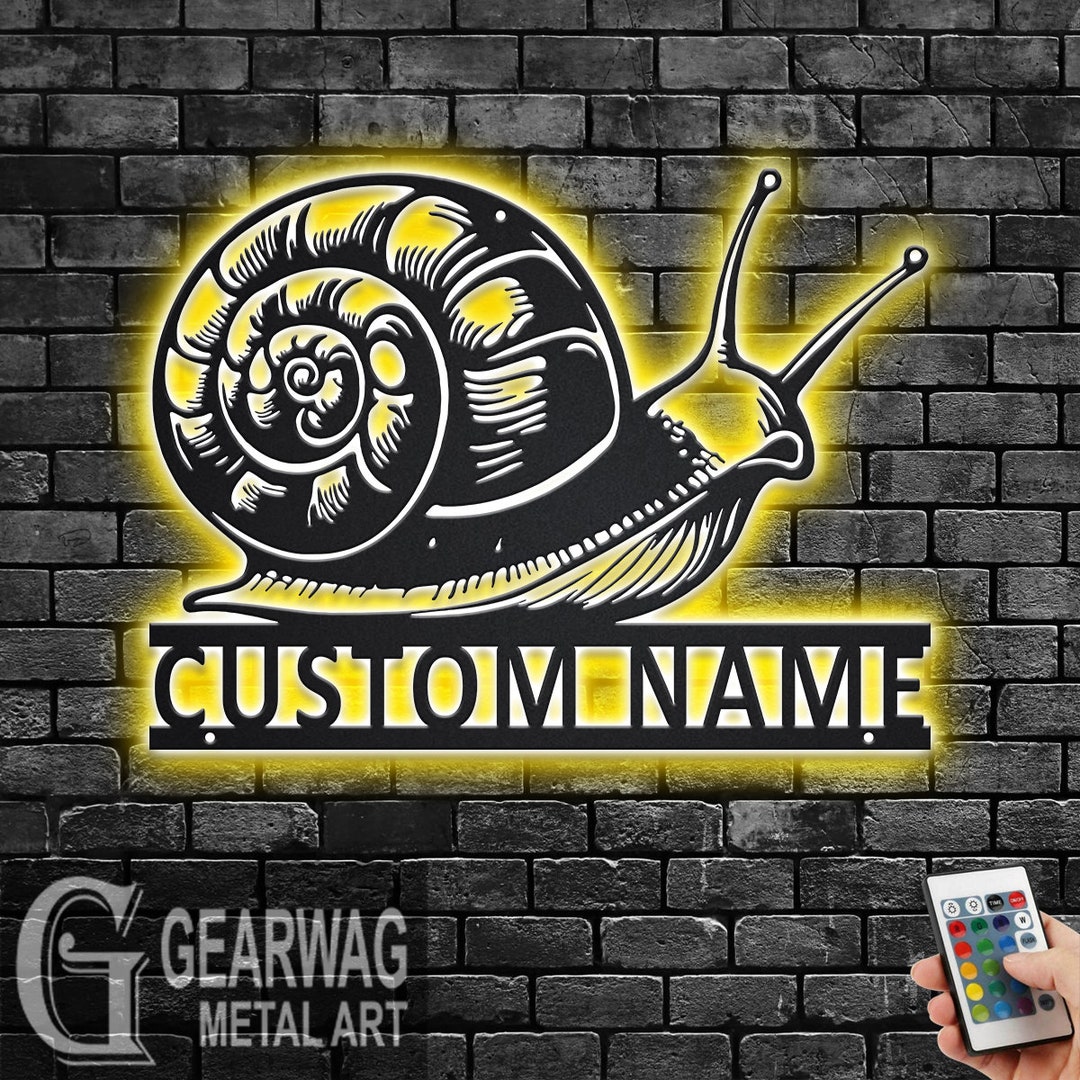 Custom Snail Metal Wall Art With LED Light, Personalized Snail Name ...