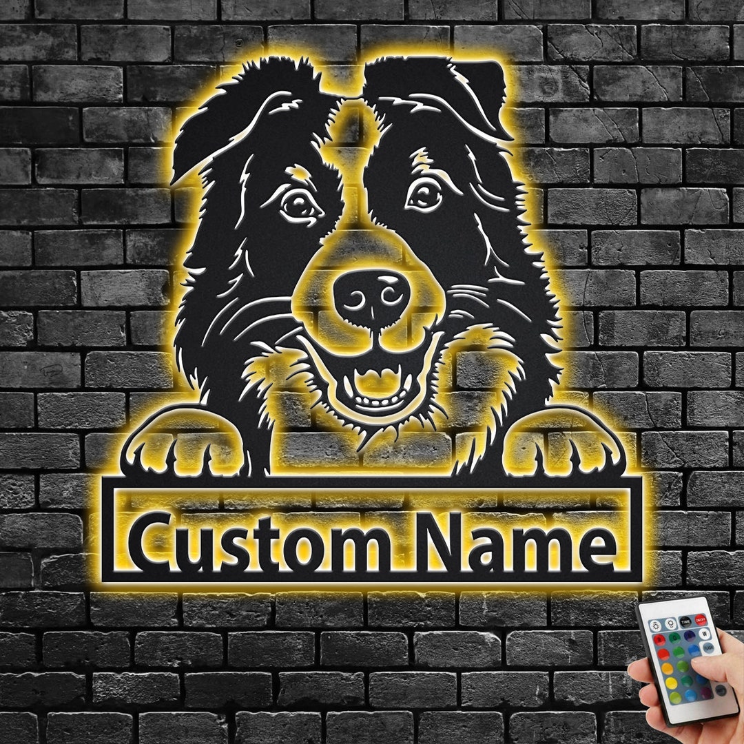 Custom Border Collie Metal Wall Art With LED Light, Personalized Border ...