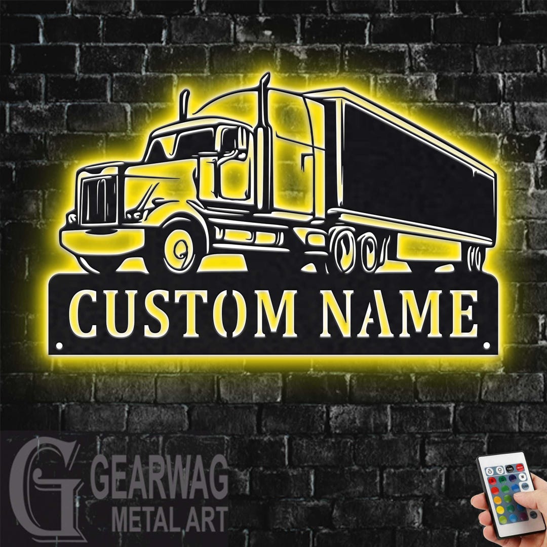 Custom Semi Truck Metal Sign With LED Lights: Personalized Trucker ...