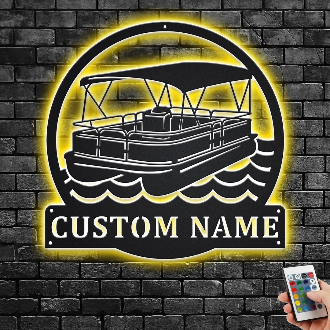 Custom Pontoon Boat Metal Wall Art With LED Light, Personalized Pontoon Boat Name Sign ...