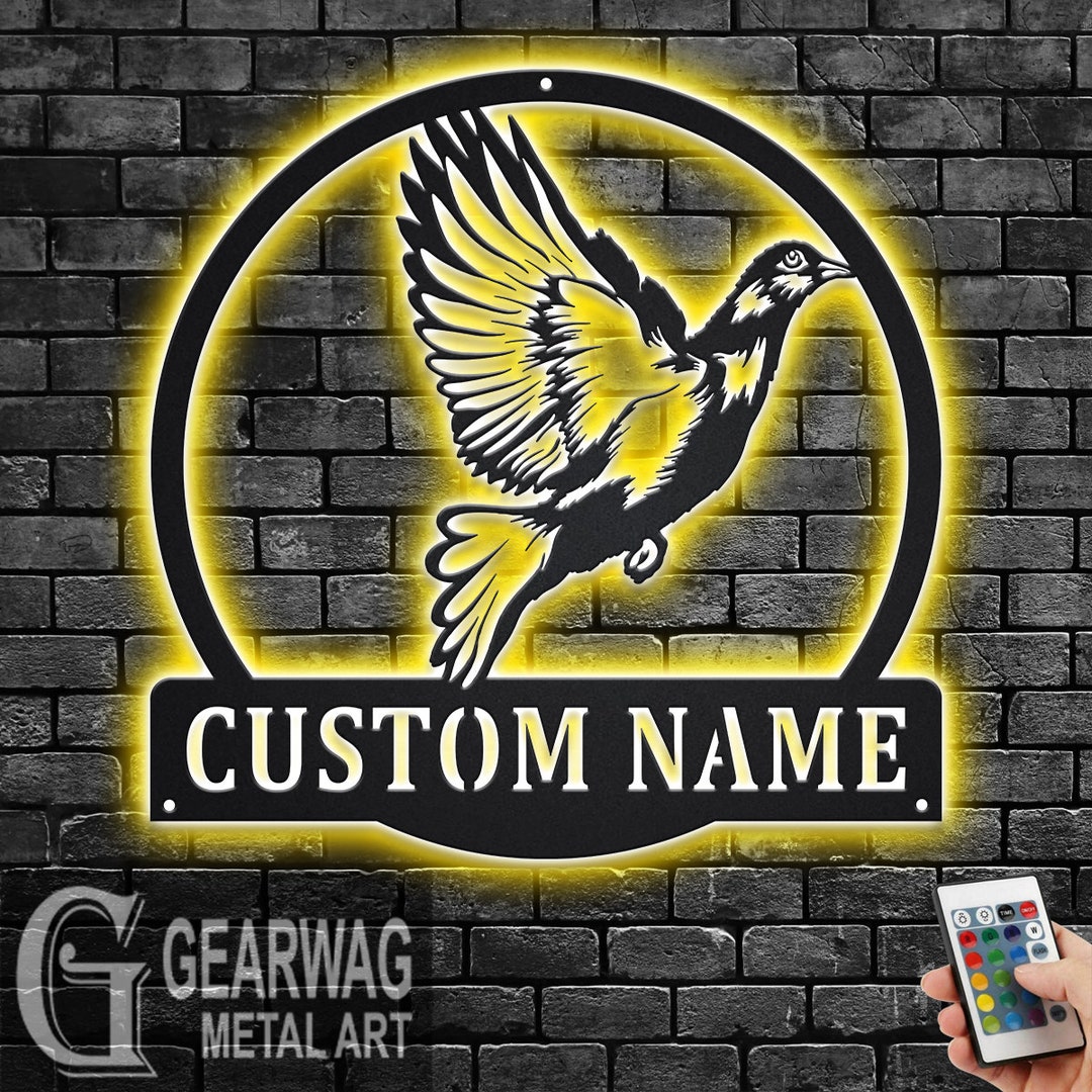 Custom Pigeon Metal Wall Art With LED Light: Personalized Name Sign - Etsy