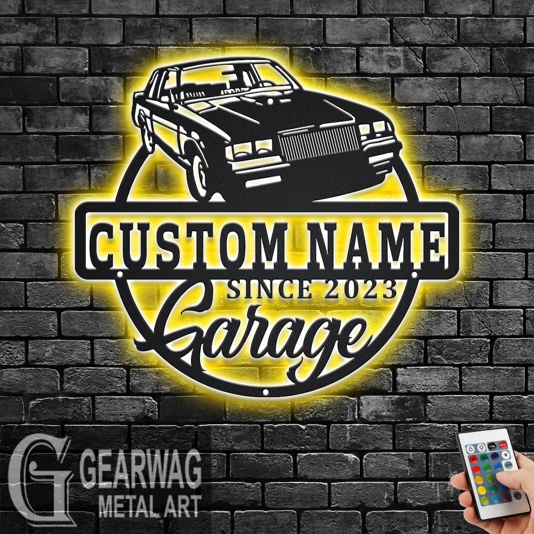 Personalized Car Garage Name Metal Sign With LED Light, Custom Garage ...