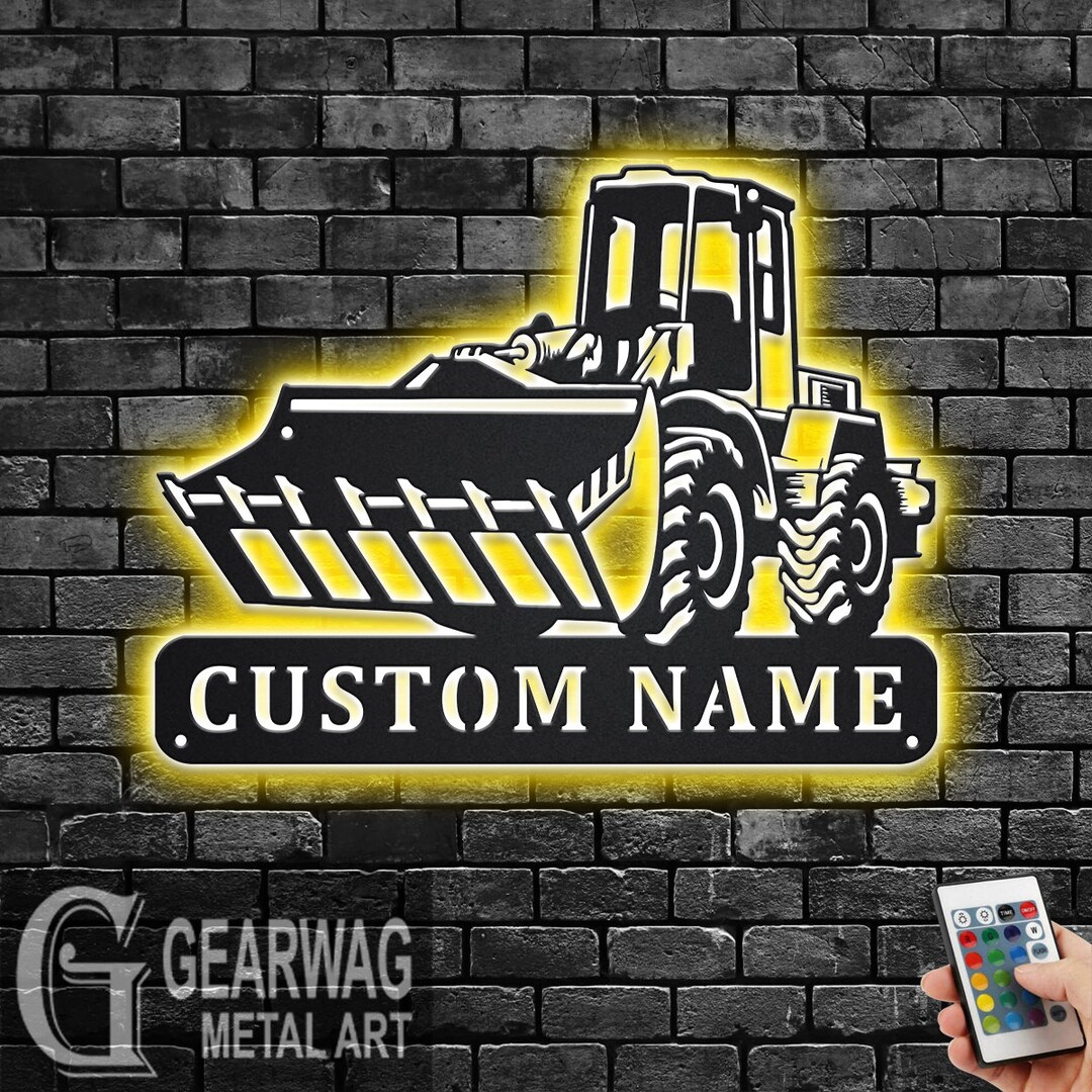 Custom Backhoe Truck Metal Wall Art With LED Light, Personalized ...