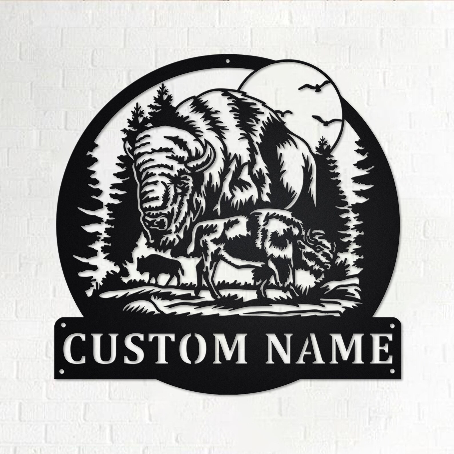 Custom Bison in Forest Metal Wall Art Personalized Bison Name - Etsy
