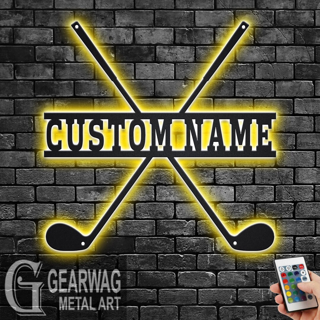 Custom Crossed Golf Metal Wall Art With LED Light, Personalized Golfer ...