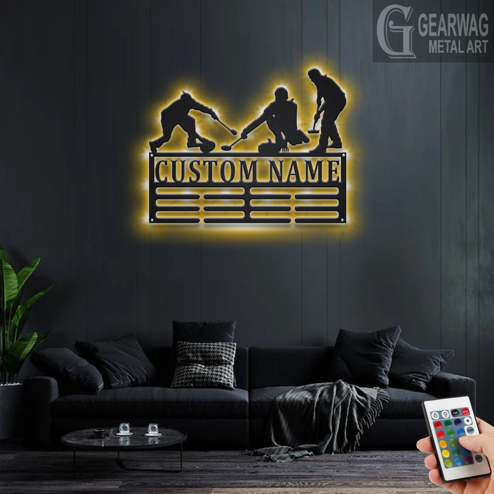 Custom Curling Medal Holder With LED Lights: Personalized Name Display ...