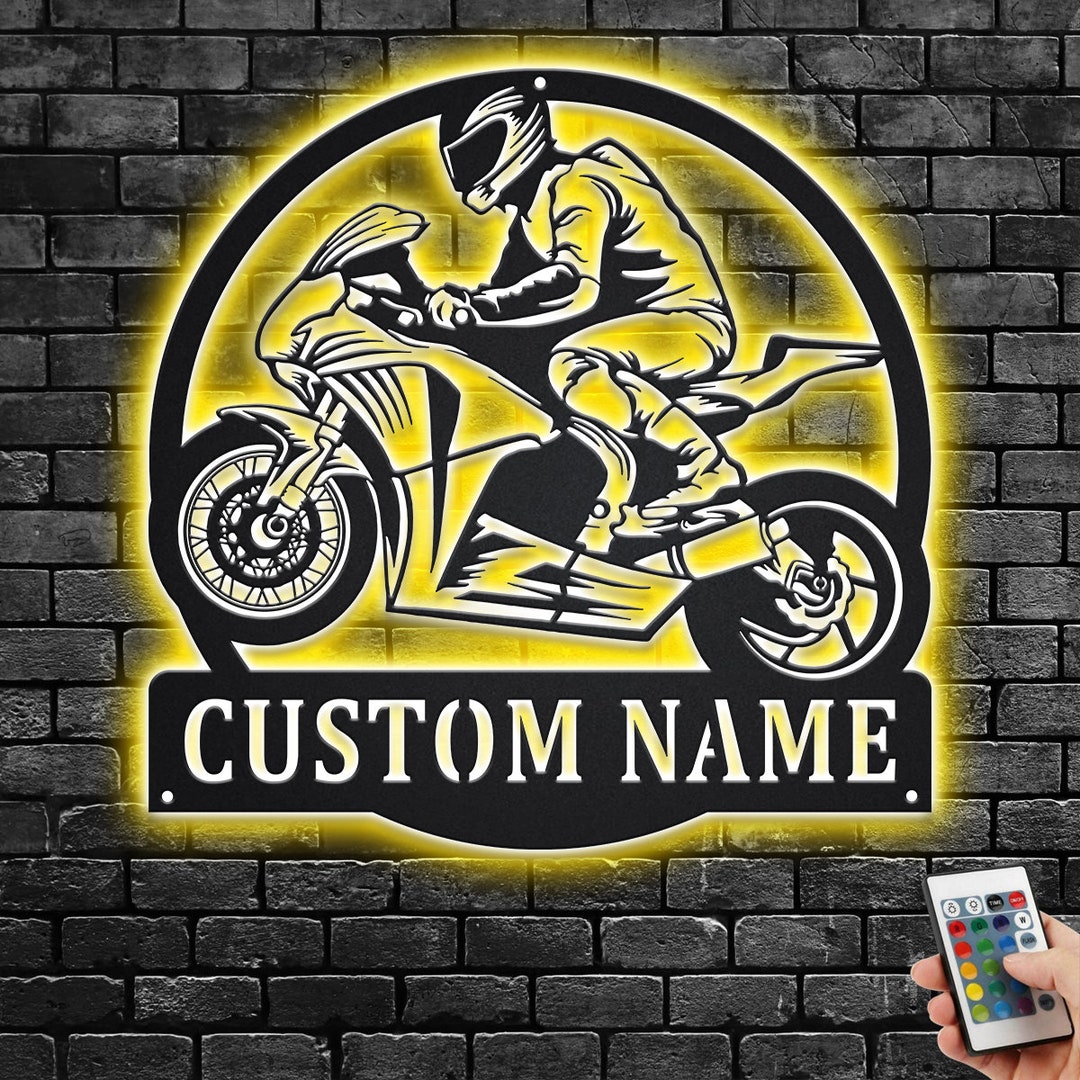 Custom Racing Motor Metal Wall Art With LED Light, Personalized Motor ...