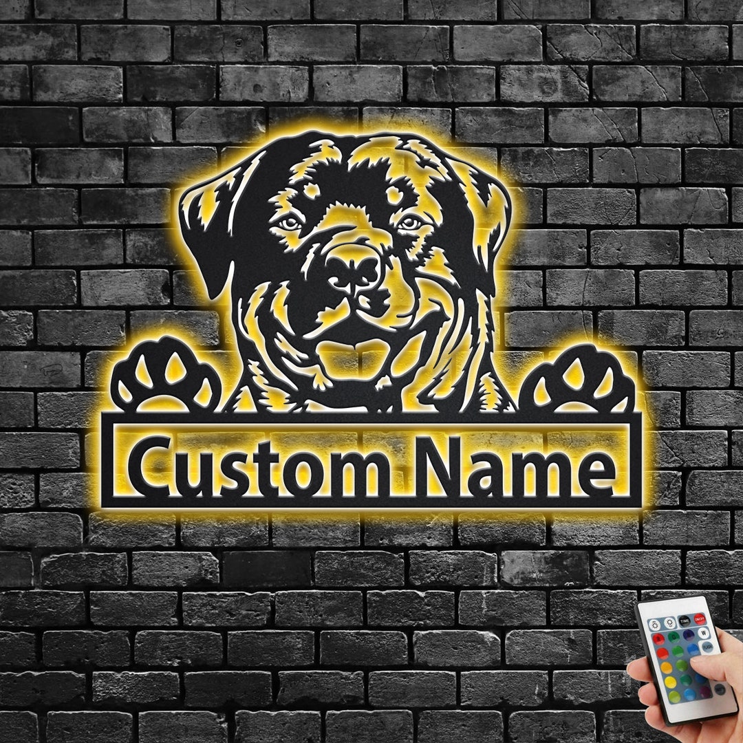 Custom Rottweiler Metal Wall Art With LED Light, Personalized ...