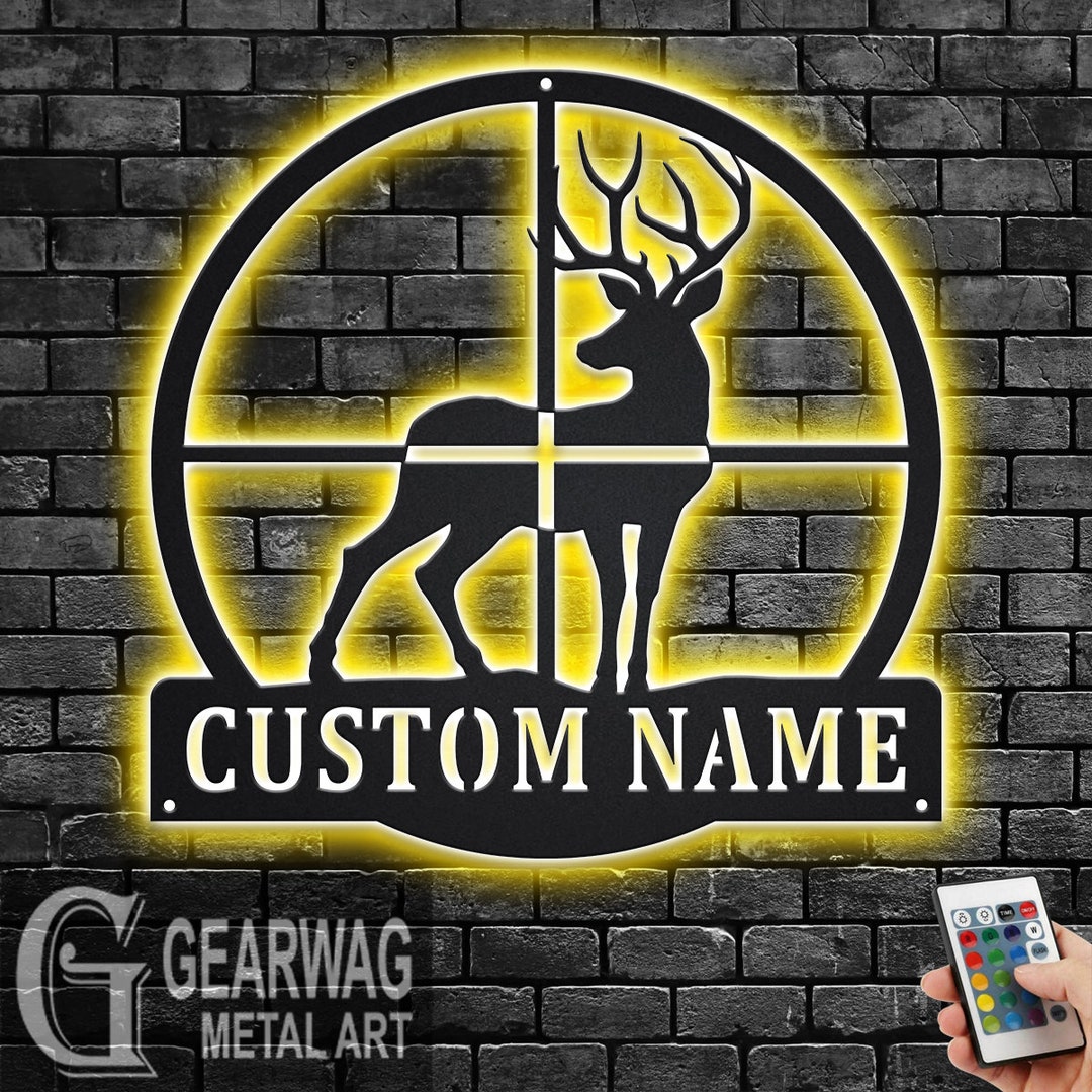 Custom Deer Scope Metal Wall Art With LED Light, Personalized Deer ...