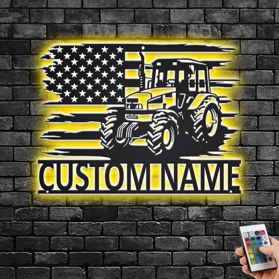 Custom US Tractor Metal Wall Art With LED Light Personalized - Etsy