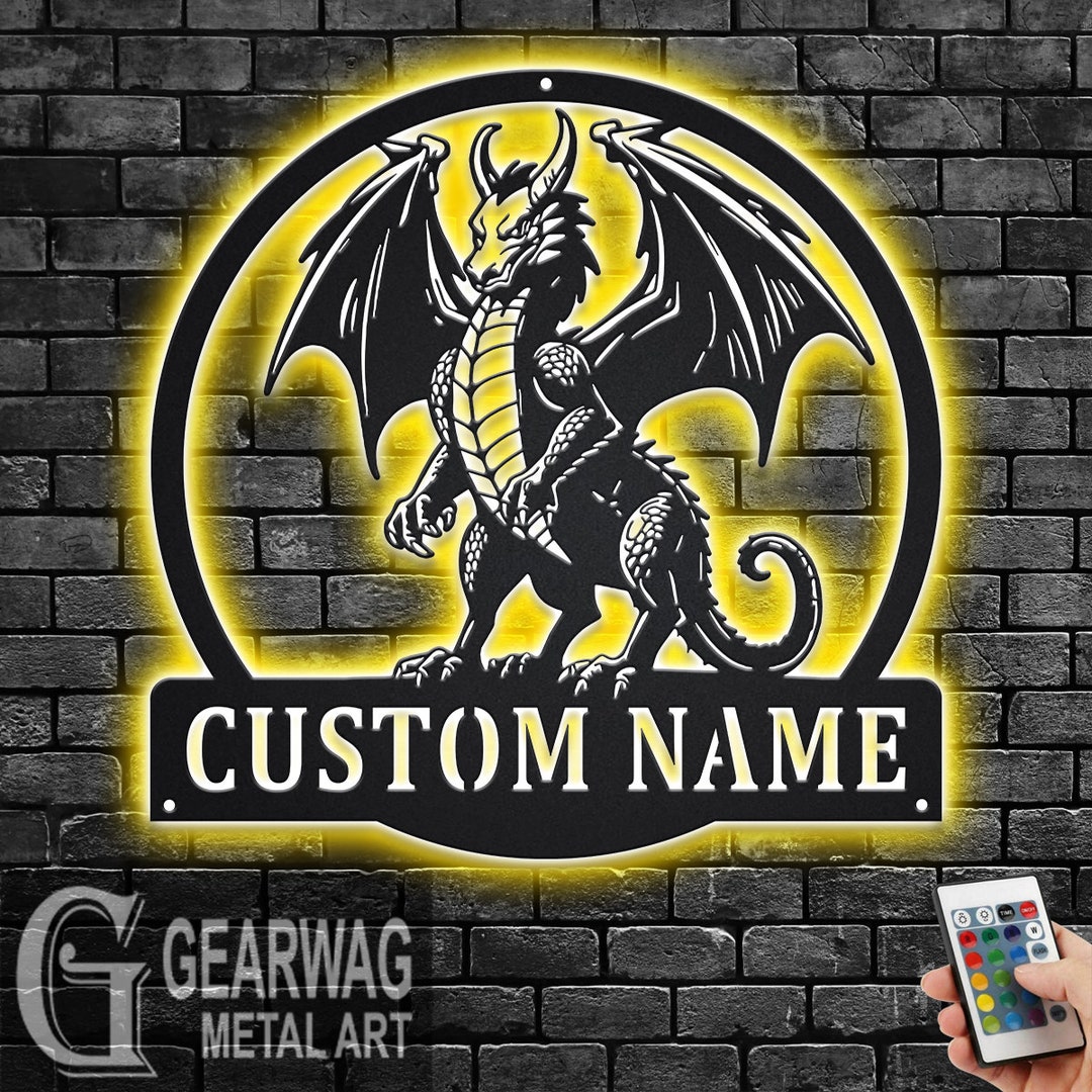 Custom Dragon Metal Sign With LED Light - Personalized Name Decor - Etsy