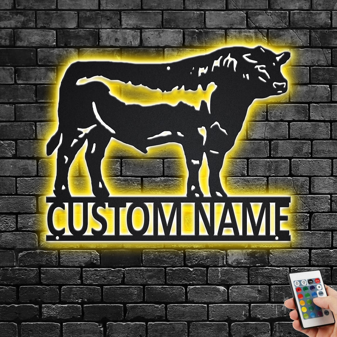 Custom Black Angus Bull Metal Wall Art With LED Light - Etsy