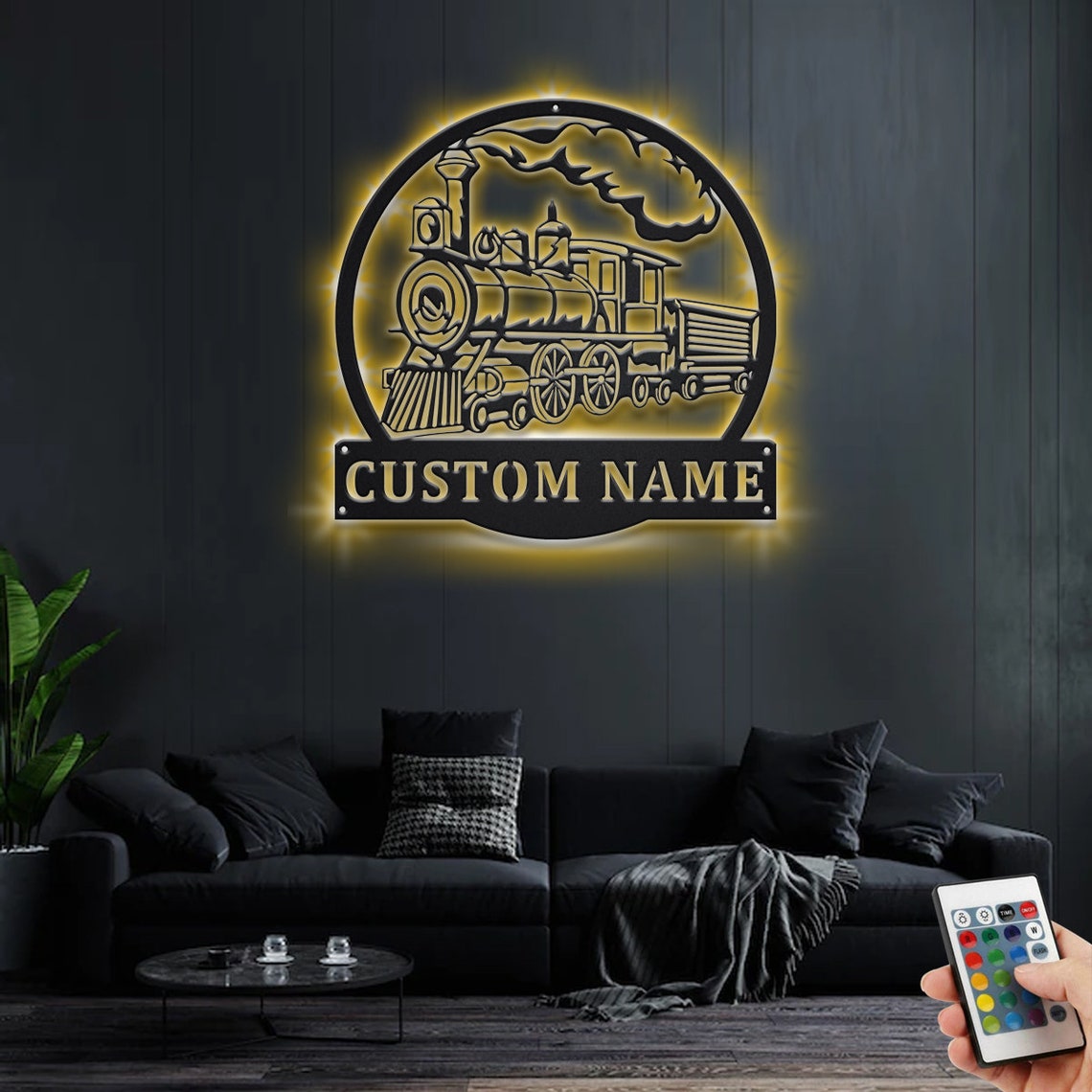 Custom Train Metal Wall Art With LED Light Personalized Train - Etsy