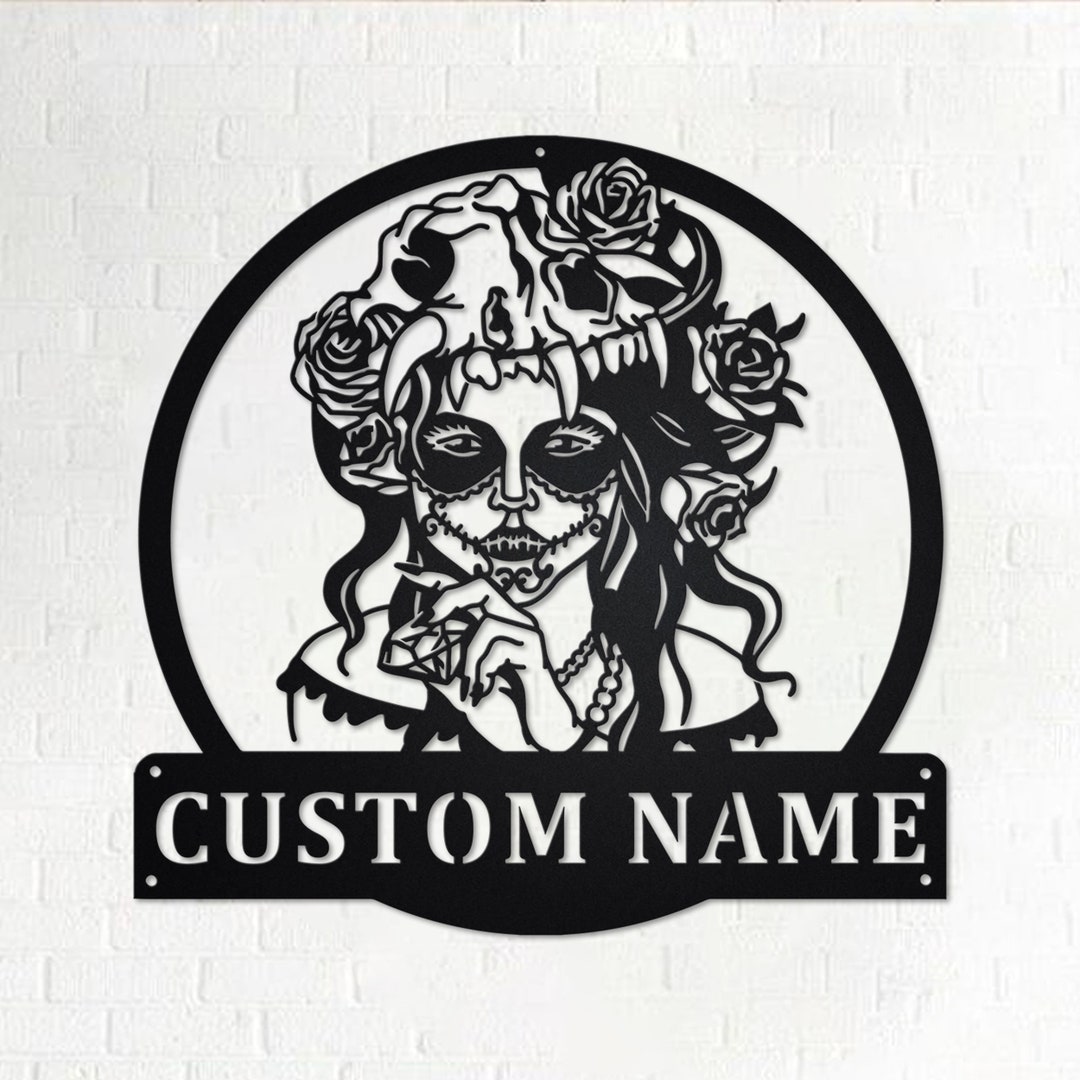 Custom Sugar Skull With Diamond Metal Wall Art, Personalized Sugar ...