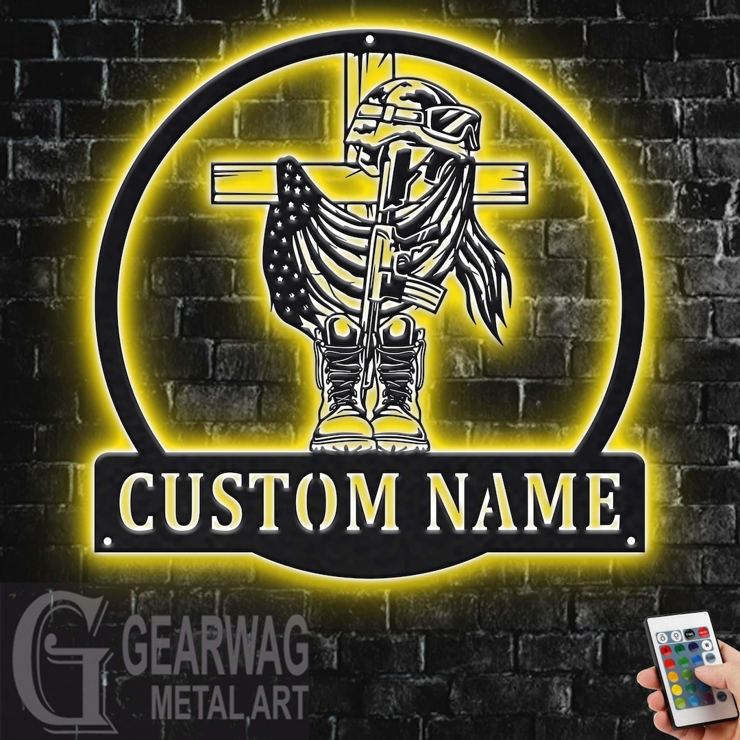 Custom Veteran Metal Sign With LED Light, Personalized Veteran Name ...