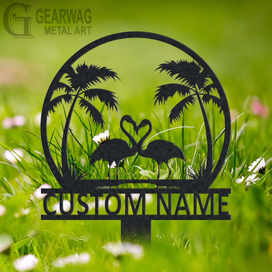 Personalized Flamingo Garden Sign, Metal Yard Art, Custom Flamingo ...