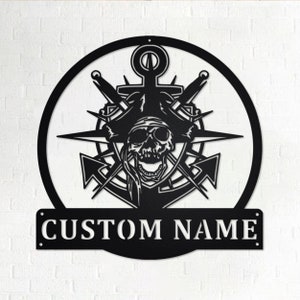 Custom Pirate Skull Metal Wall Art: Personalized Name Sign - Etsy