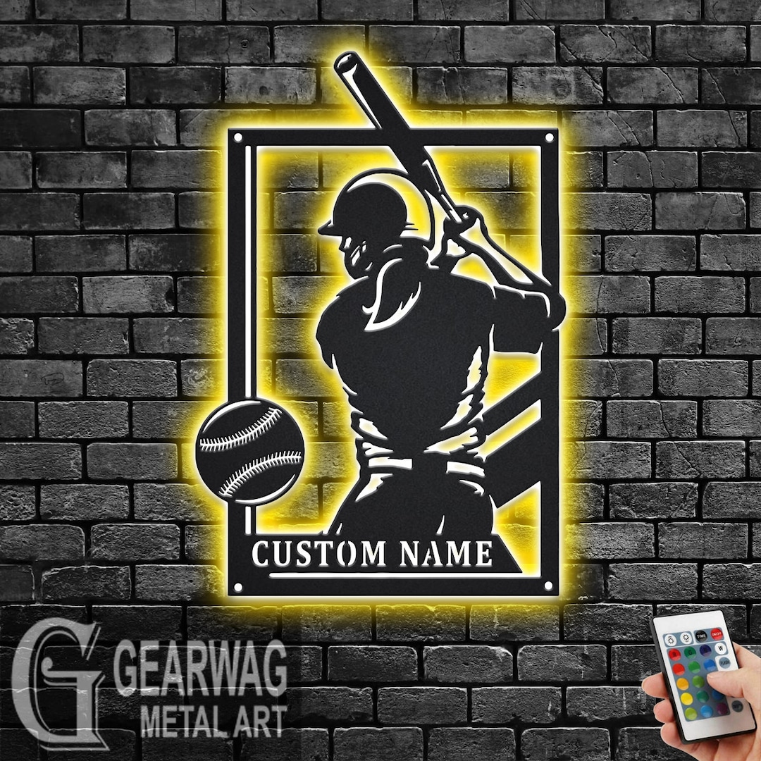 Custom Female Softball Signage Metal Wall Art With LED Light ...
