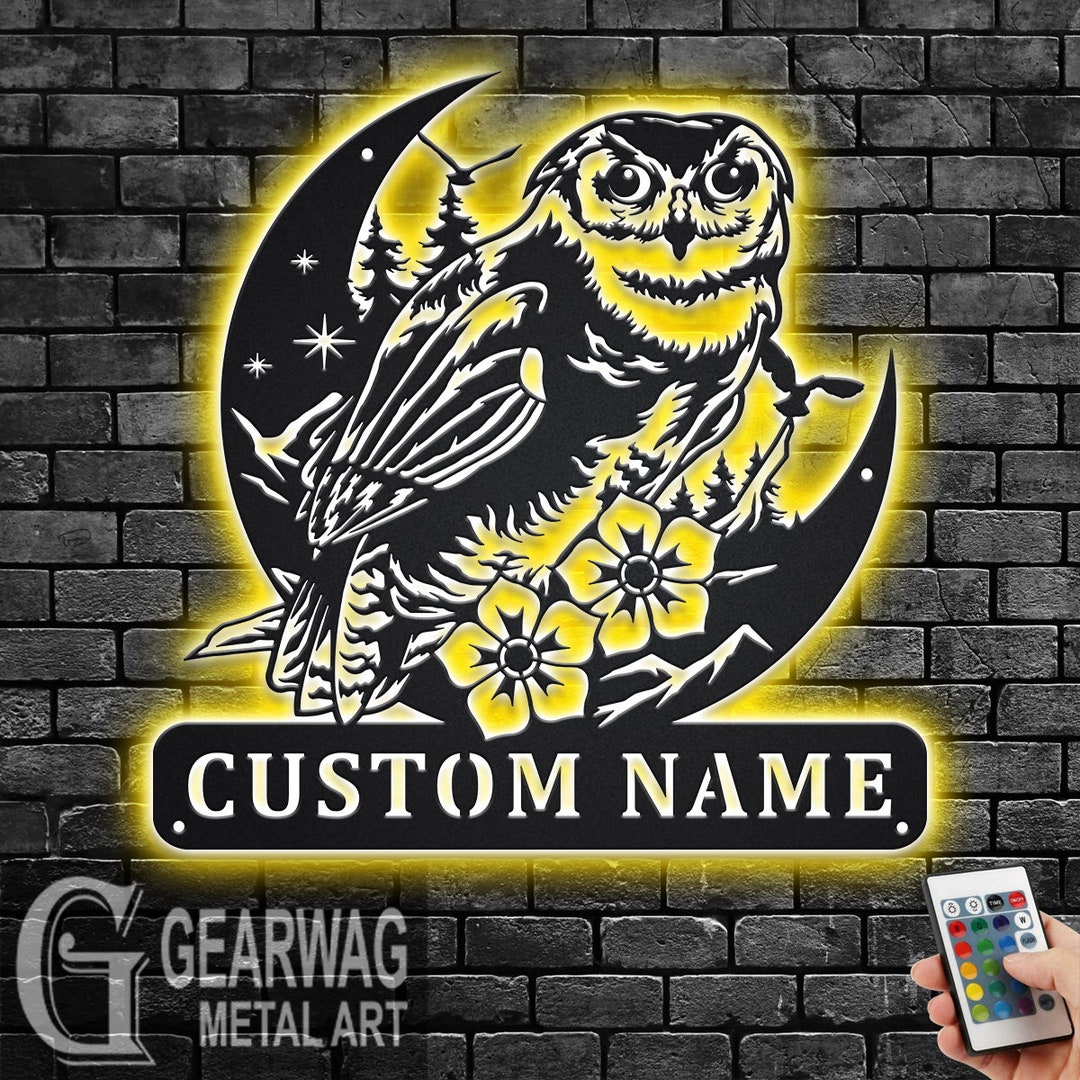 Custom Night Owl Metal Wall Art With LED: Personalized Name Sign - Etsy