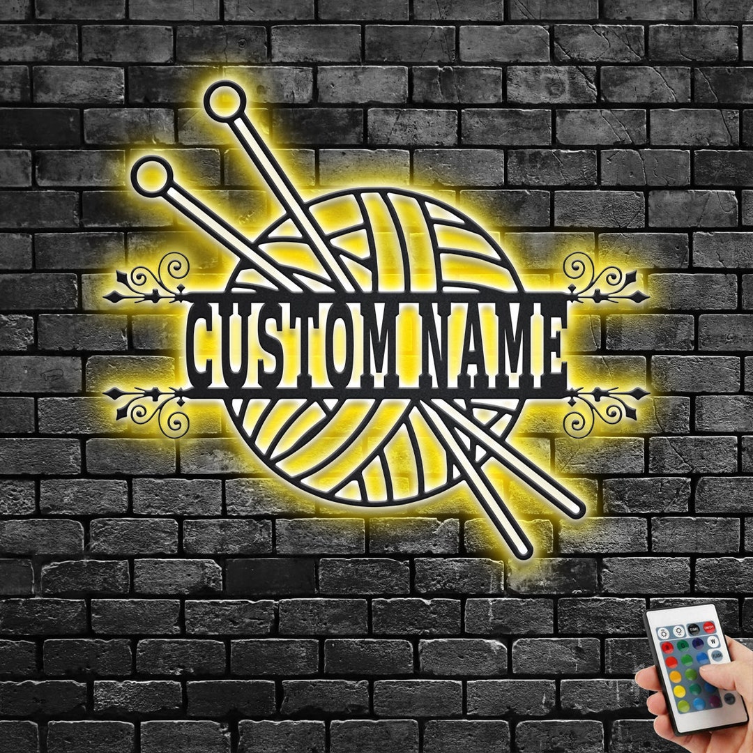 Custom Crochet Metal Wall Art With LED Light V2, Personalized Crochet ...
