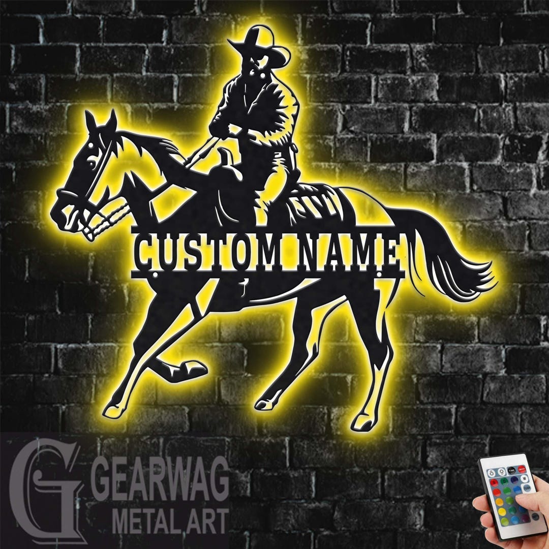 Custom Cowboy Metal Sign With LED Lights: Personalized Room Decor - Etsy