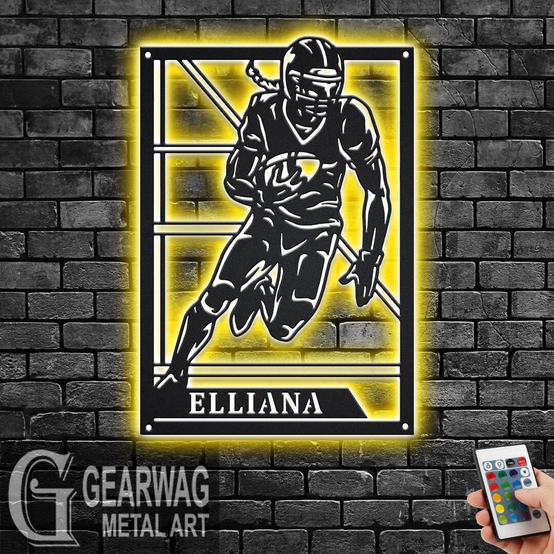 Custom Female Football Signage Metal Sign With LED Light, Personalized ...