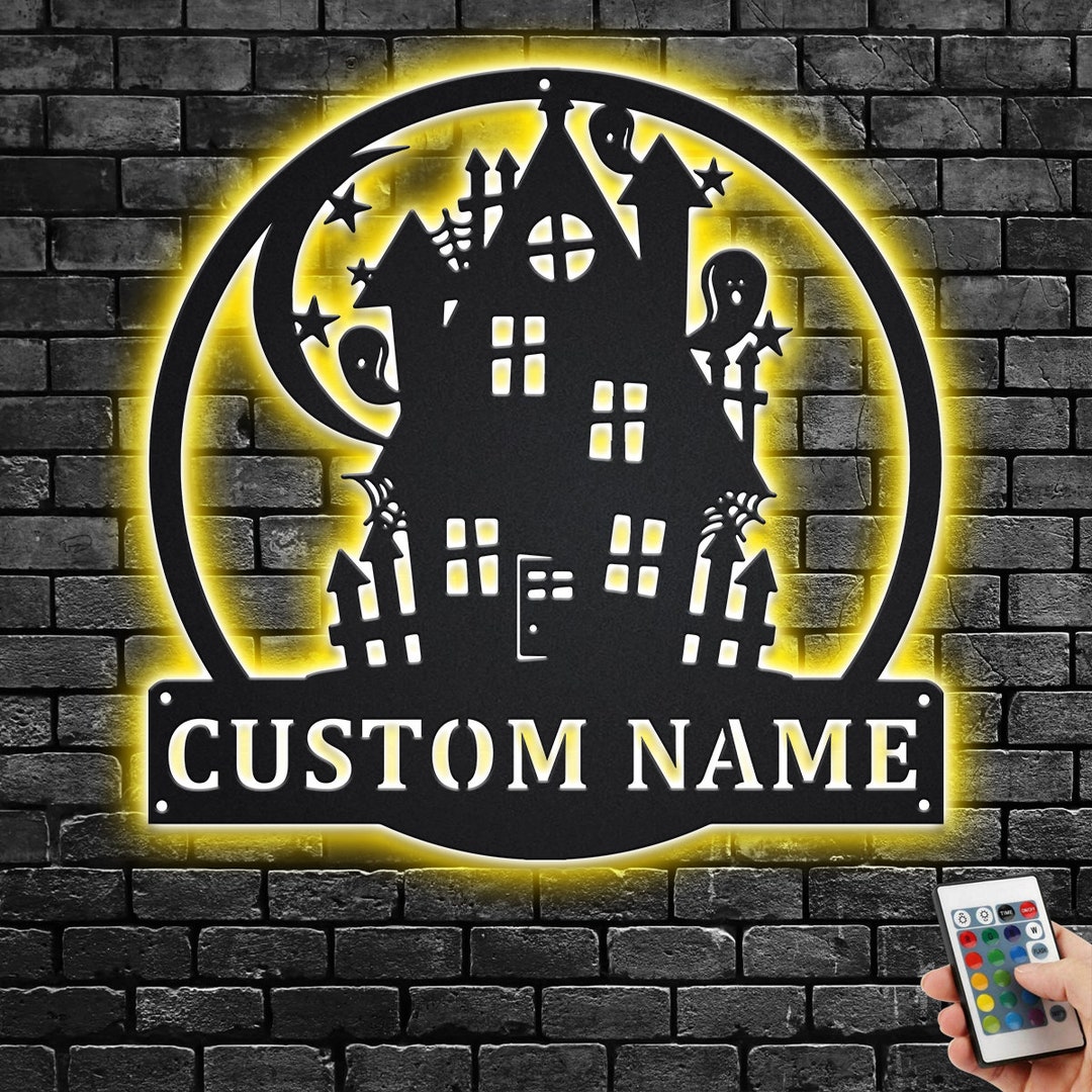 Custom Haunted House Metal Wall Art With LED Light, Personalized ...