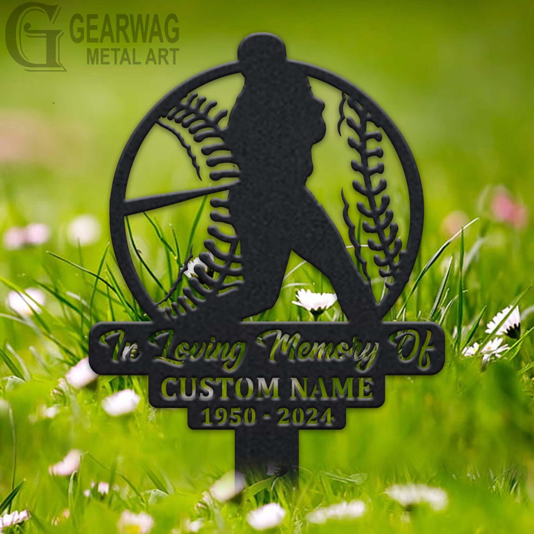 Custom Baseball Player Memorial Stake, Metal Stake, Outdoor Decor, in ...