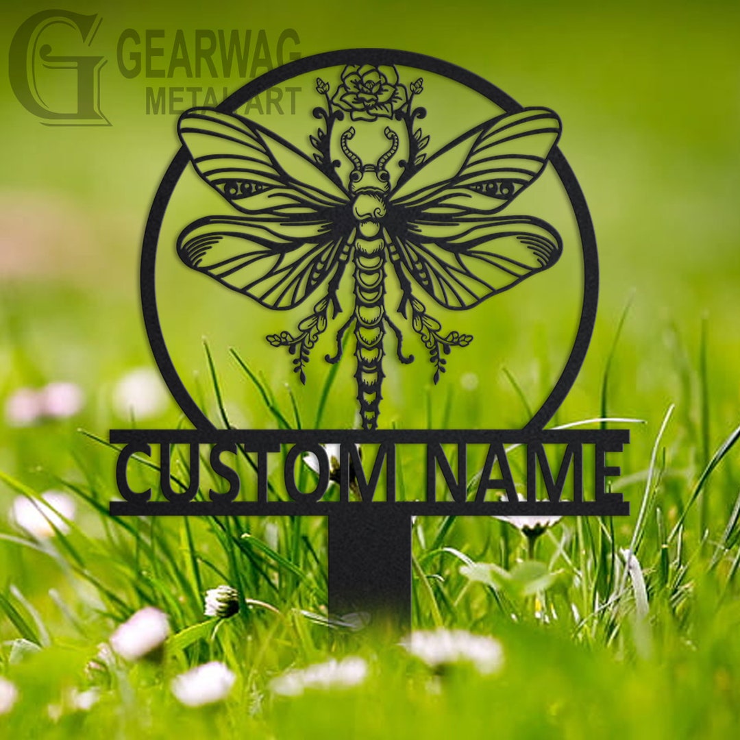 Personalized Dragonfly Garden Sign: Metal Art With Flowers - Etsy