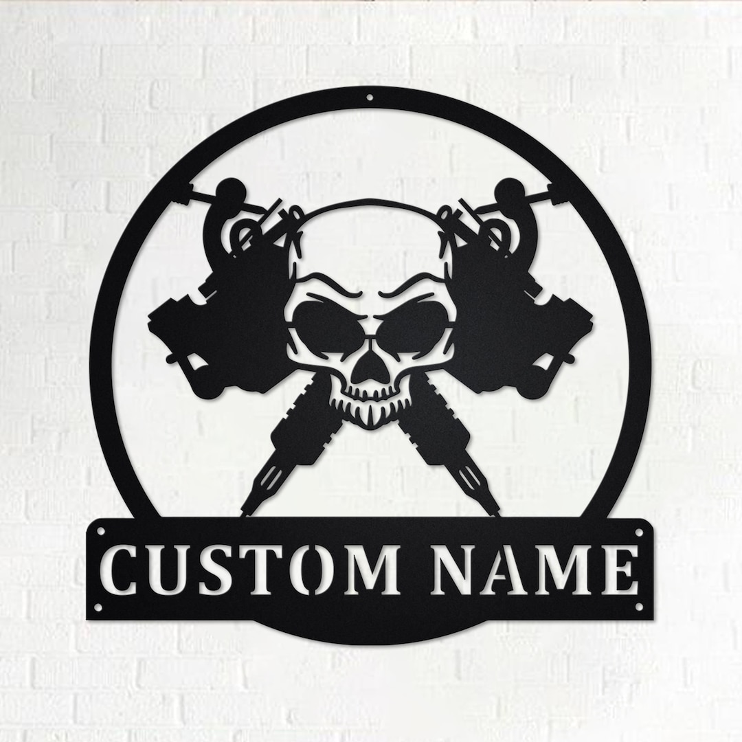 Custom Skull Tattoo Machine Metal Wall Art: Personalized Tattoo Studio ...