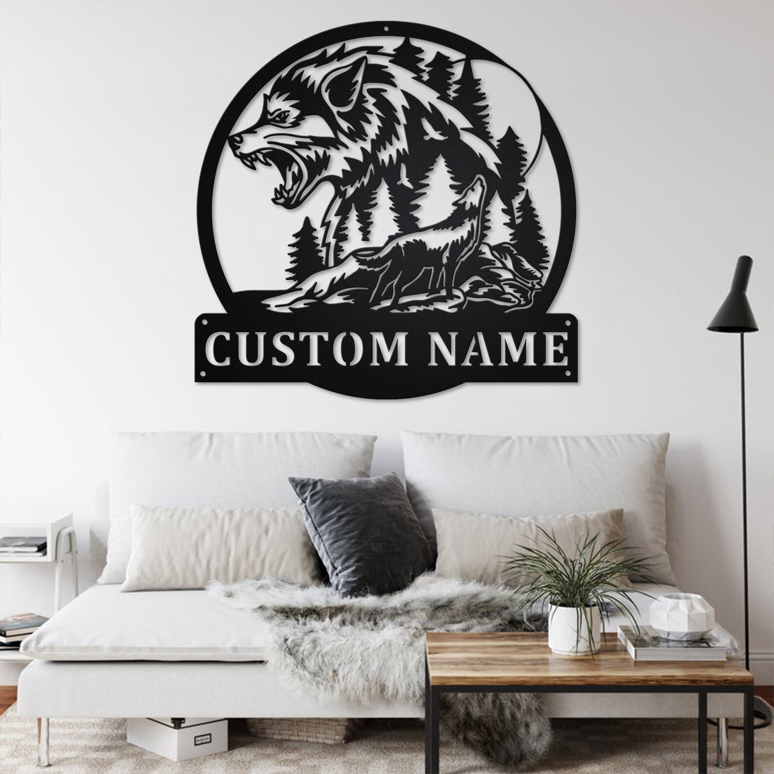 Custom Mountain Wolf Metal Wall Art: Personalized Name Sign - Etsy